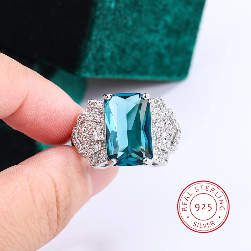 Stylish-S925-Silver-Ring-for-Women-Luxury-Blue-Shiny-Zircon-Ring ...