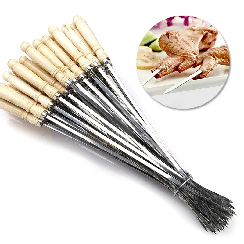 10pc-Stainless-Steel-Skewer-Reusable-Flat-Barbecue-Skewer-Bbq-Needle ...