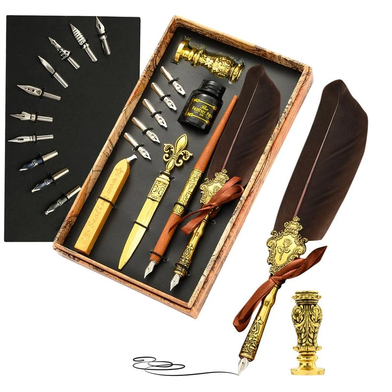 Quill Pen Ink Set Vintage Calligraphy Feather Pen For Writing Feather ...