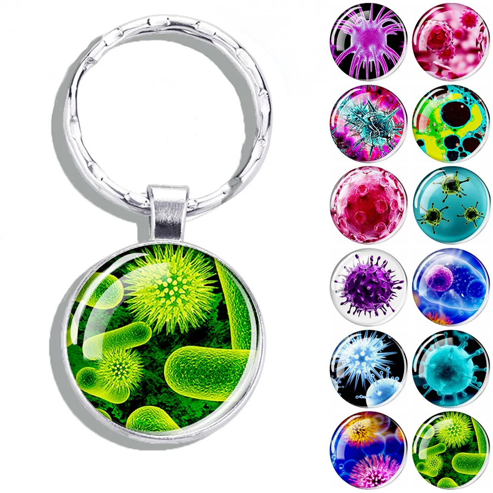 Bacterial Virus Keychains Microorganism Germ Pattern Glass Cabochon ...