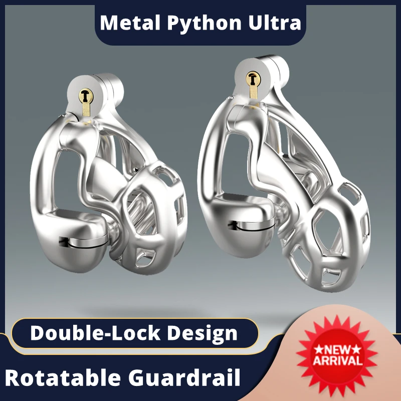 2022 New 316 Stainless Steel Python Ultra Cock Cage Double-lock Guardrail Male Chastity Device ...