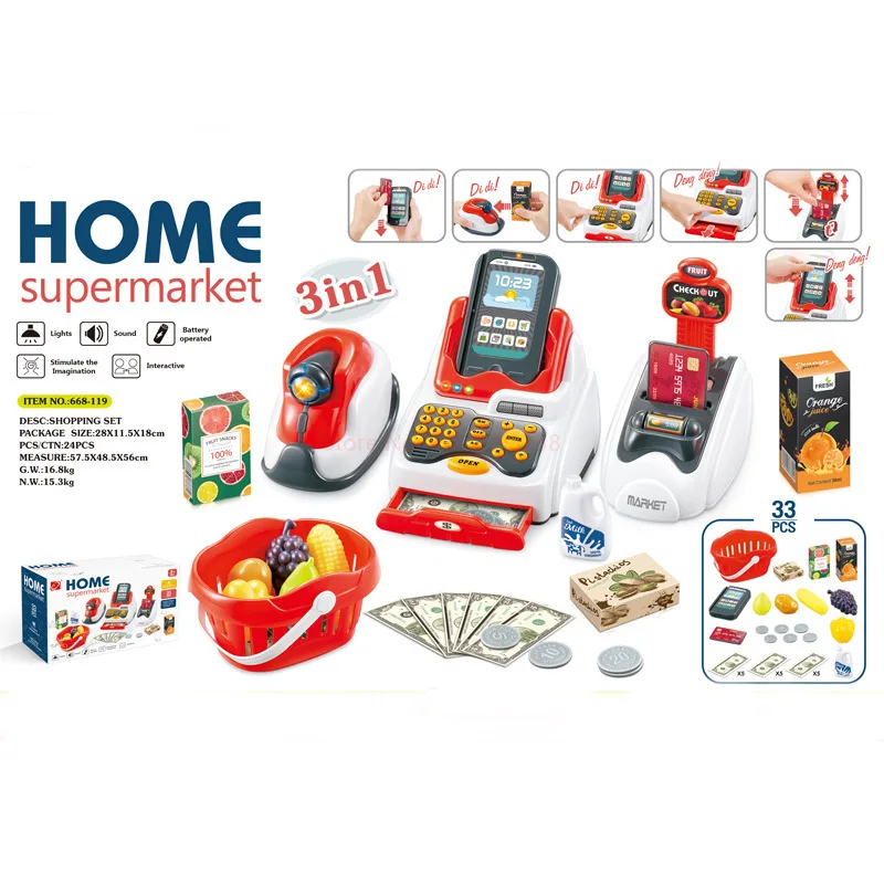 Playcasher-Caisse enregistreuse pour enfants, caisse enregistreuse de supermarché, jouet de ...