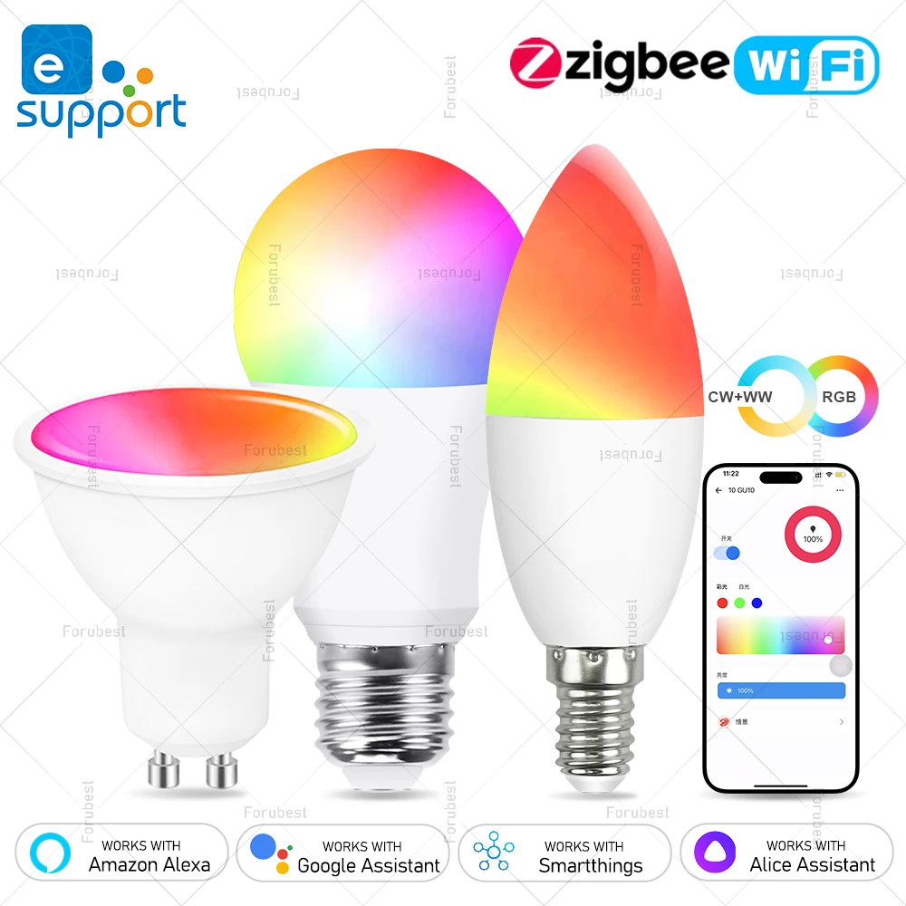 Ewelink E27 GU10 E14 Bulb WiFi Zigbee,Dimmable Light Led Lamp 3000 ...