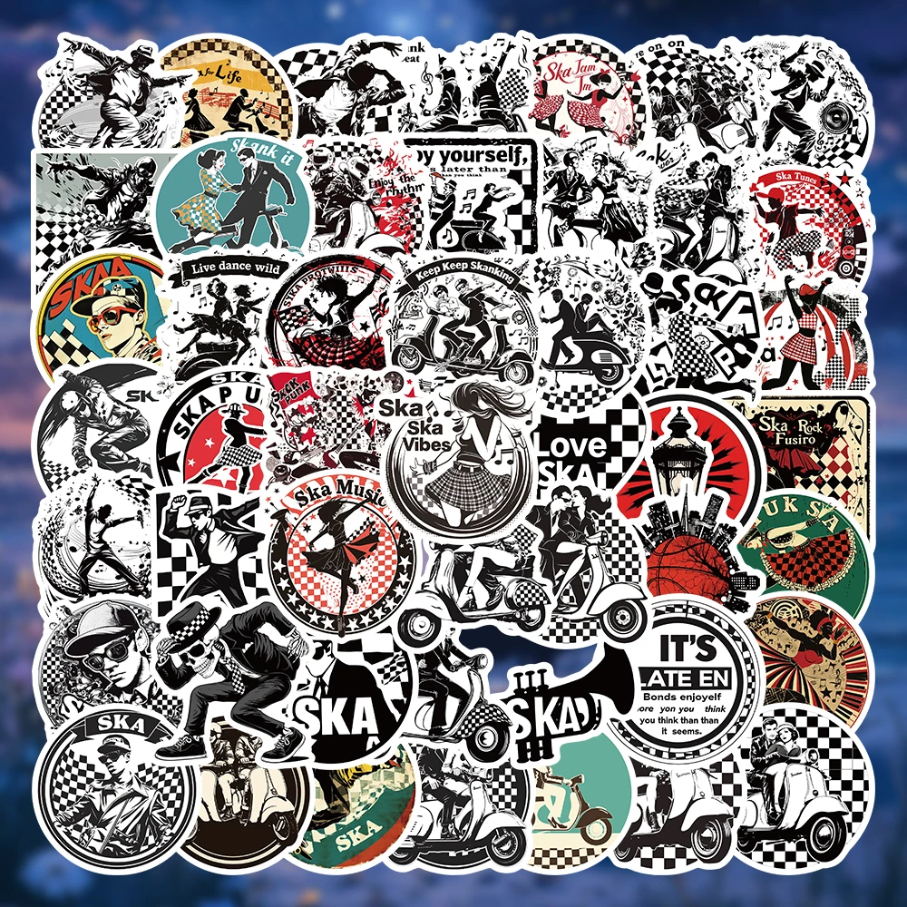 Black & White Ska Music Stickers Pack - 54Pcs Waterproof Stickers for ...