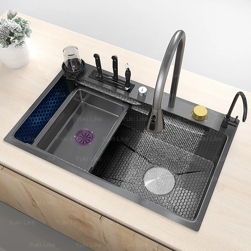 Large-Single-Slot-Embossed-Stainless-Steel-Waterfall-Kitchen-Sink ...