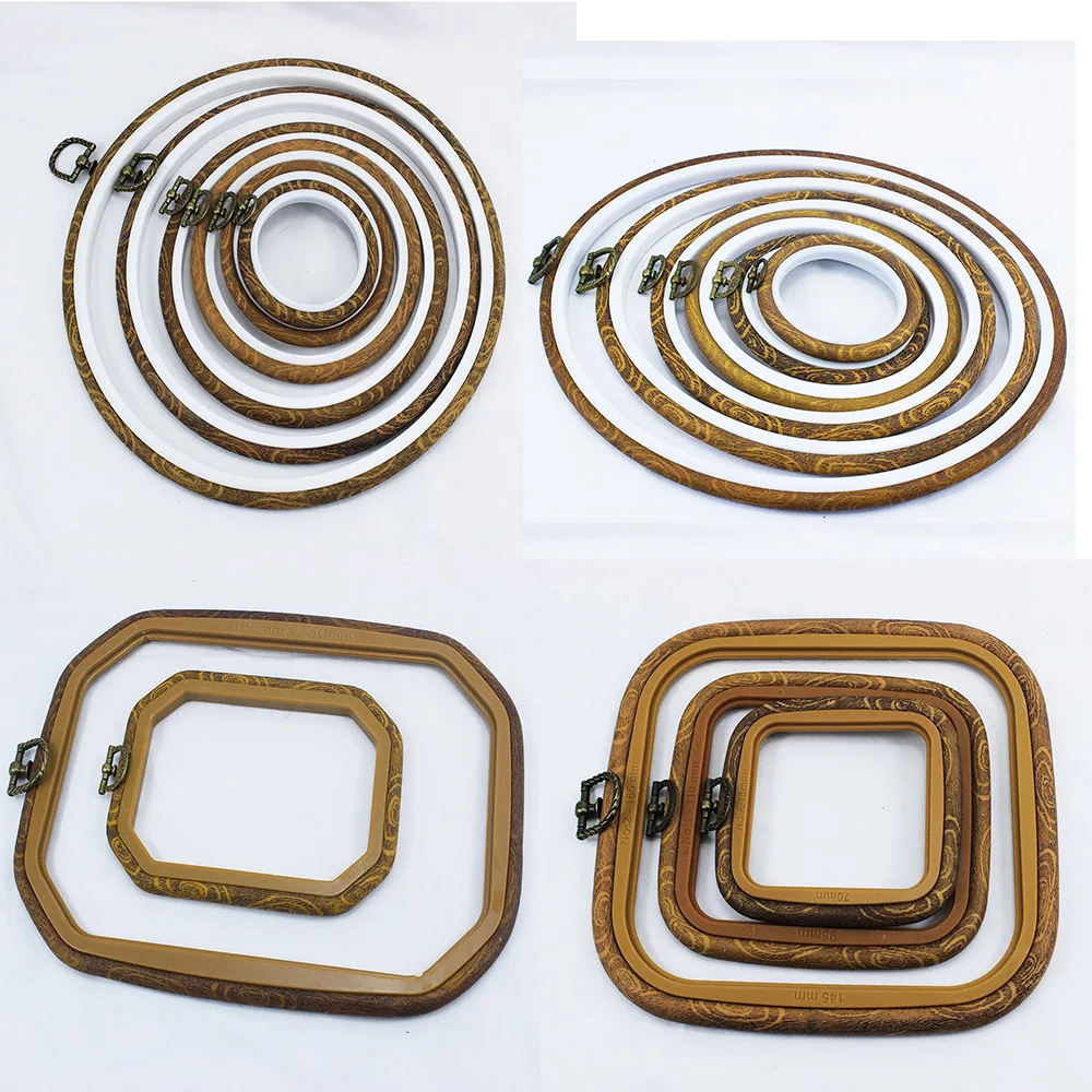 Sewing-Tool-Rubber-Imitate-Wood-Color-Embroidery-Hoops-Circle-Frame-Set ...