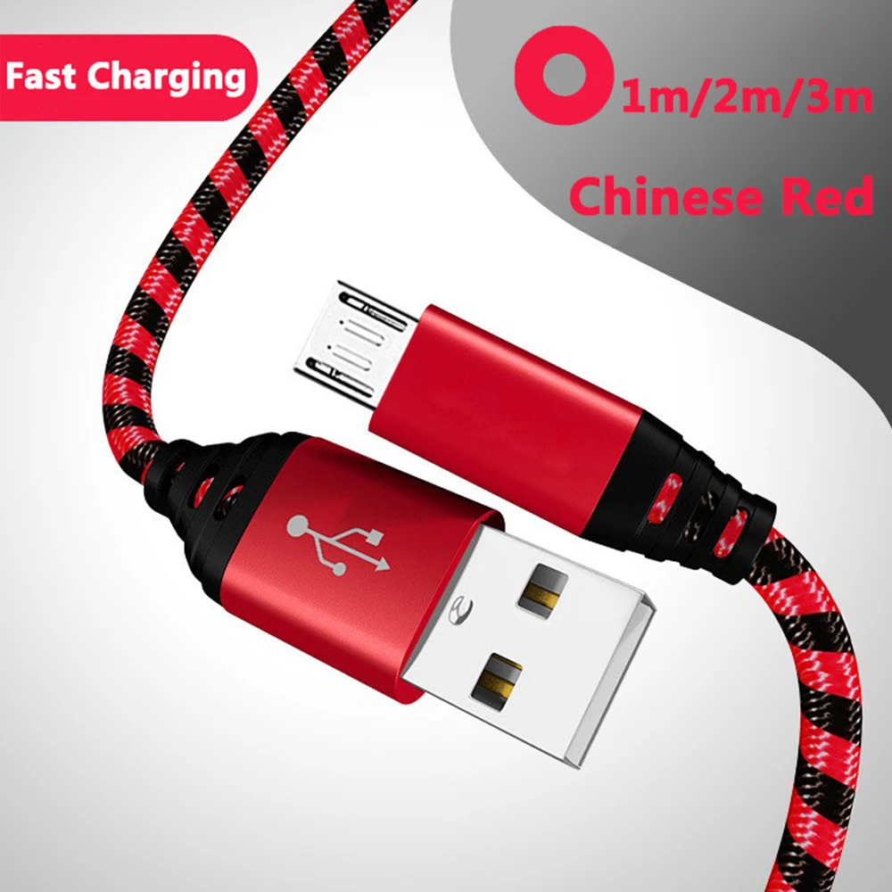 マイクロUSB充電器ケーブル,ナイロン編組,急速充電,データ同期,Samsung a3/a5/a7aおよびHuawei用,Android携帯 ...