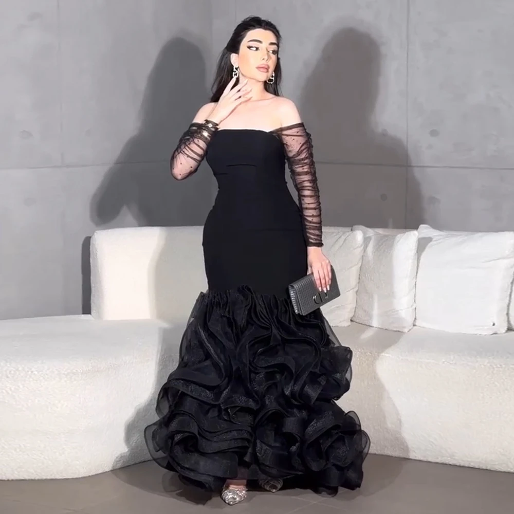 Sharon-Said-Custom-Made-Off-the-Shoulder-Black-Mermaid-Evening-Dress ...