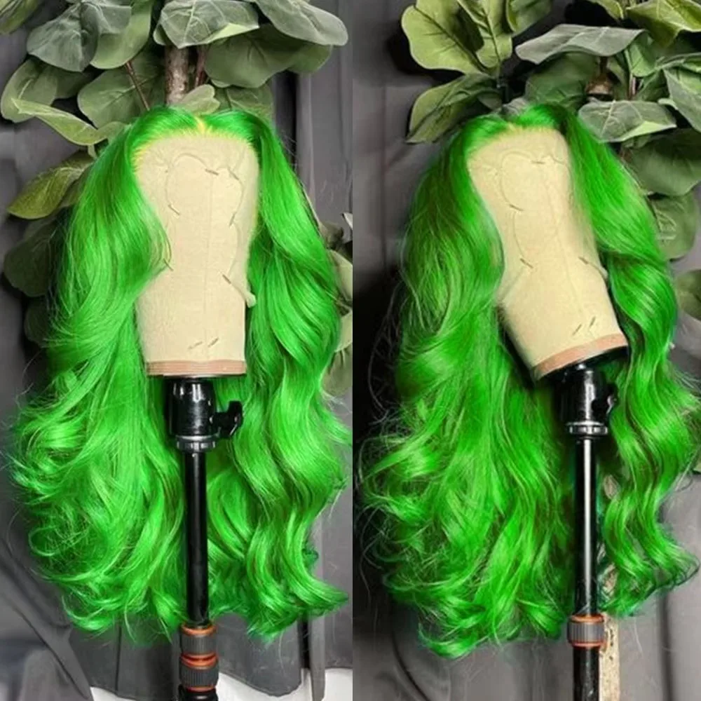 ZXBMALWIGS Synthetic 13X4 Loose Wave Grass Green Lace Front Wigs for ...