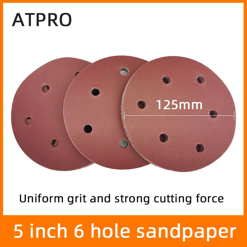 10 Pcs Dry Sanding Paper 5 Inch 6 Hole 125mm Flocking Circular ...
