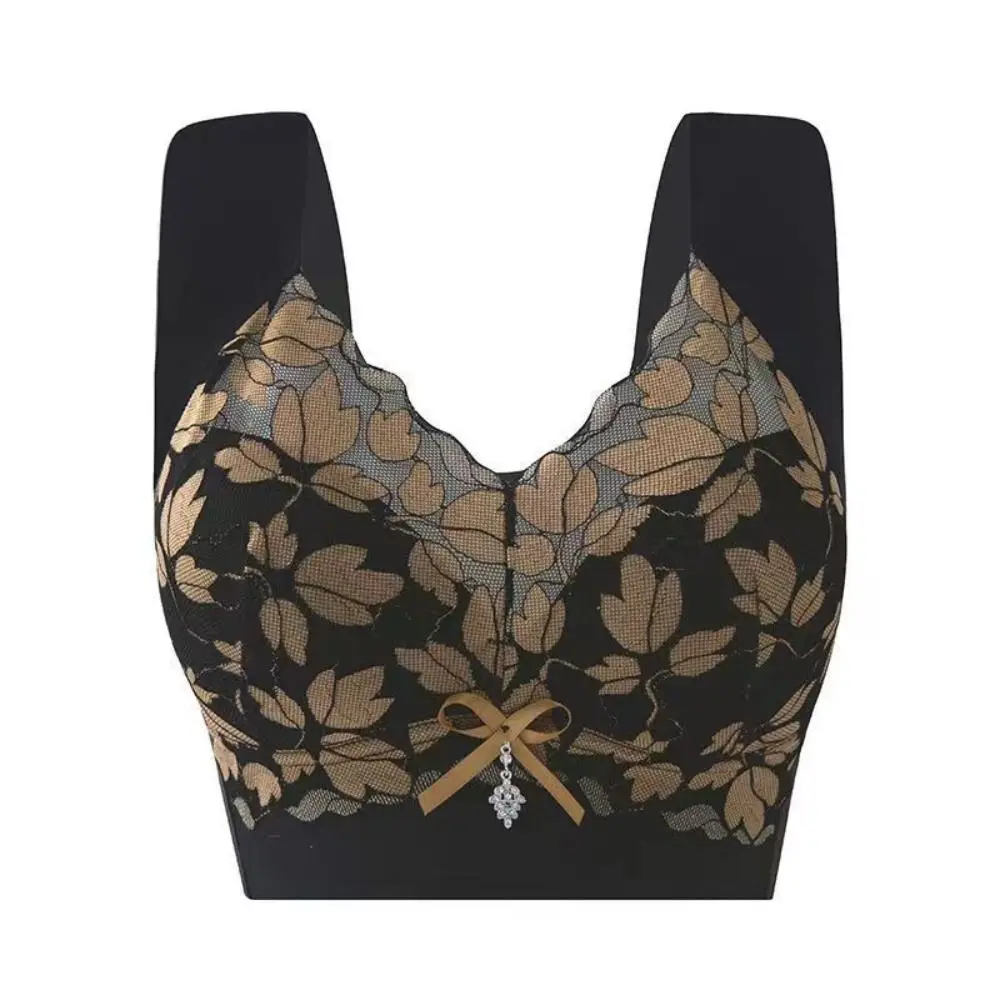 Soft Leaf Lace Deep V Bras Zircon Bowknot Push Up Bras Big Cup Lingerie ...