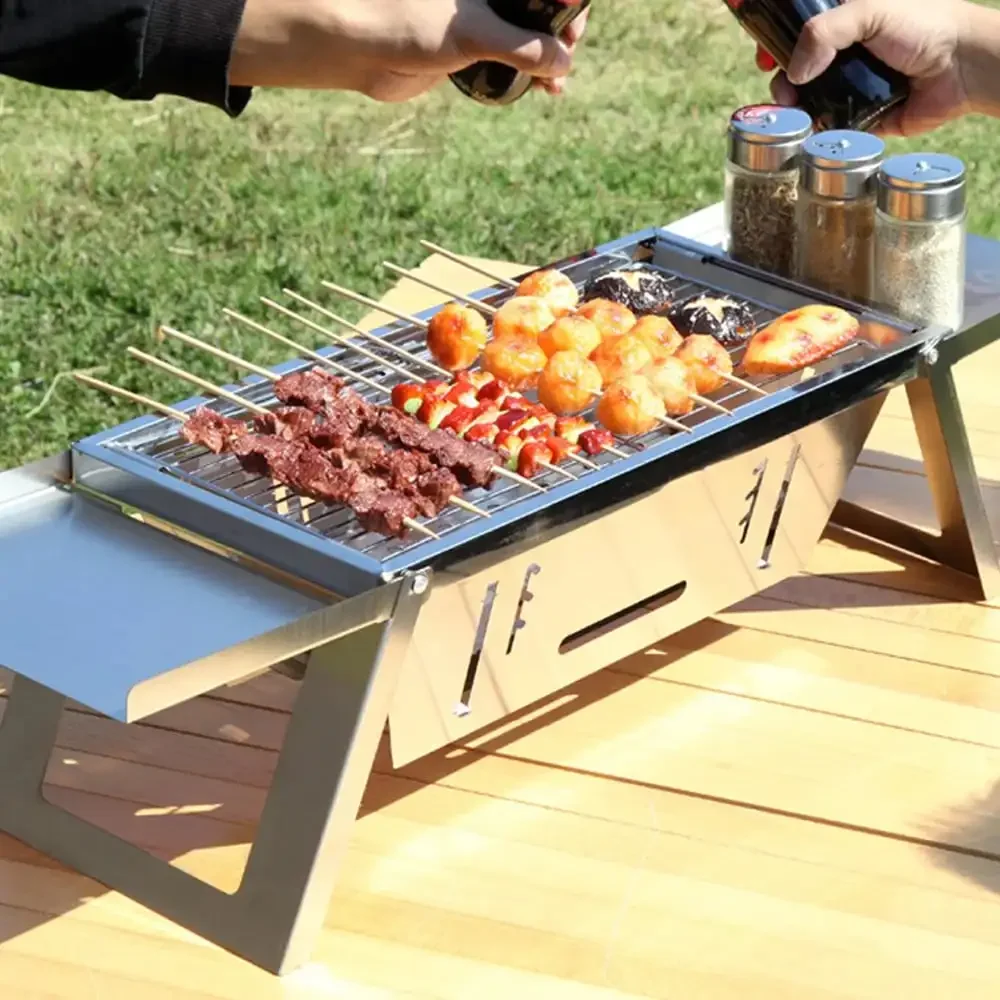 Portable Camping BBQ Grill 3 Hight Adjustable Stainless Steel Charcoal ...