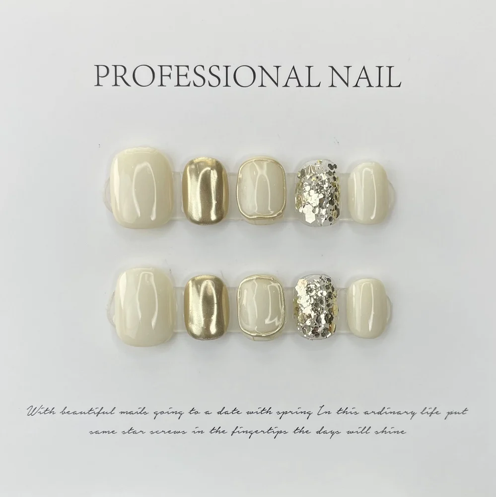 Handmade White Luxury Press on Nails Reusable Adhesive False Nails with ...