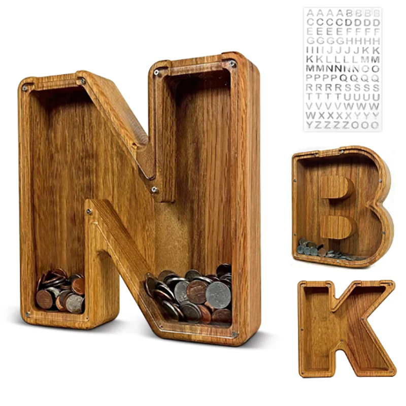 Twenty-six English Alphabet Moneybox Coin Money Piggy Bank Wooden ...