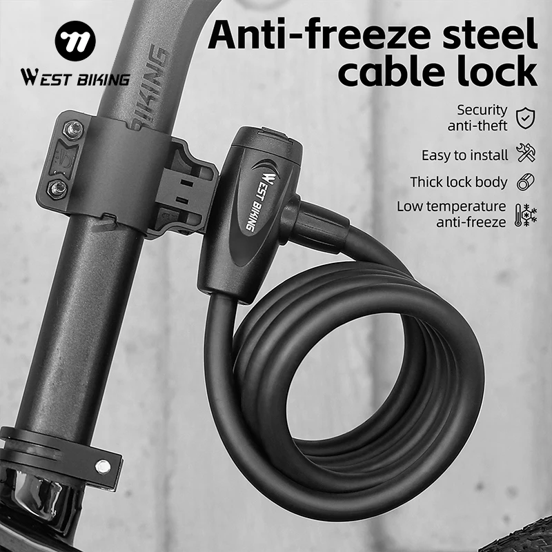 WEST BIKING Anti-freeze Bike Cable Lock Thicken Durable Anti-theft ...