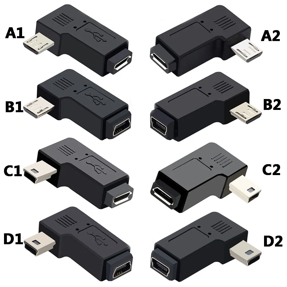 90 Degree Left & Right Angled Mini USB 5pin Female to Micro USB Male ...