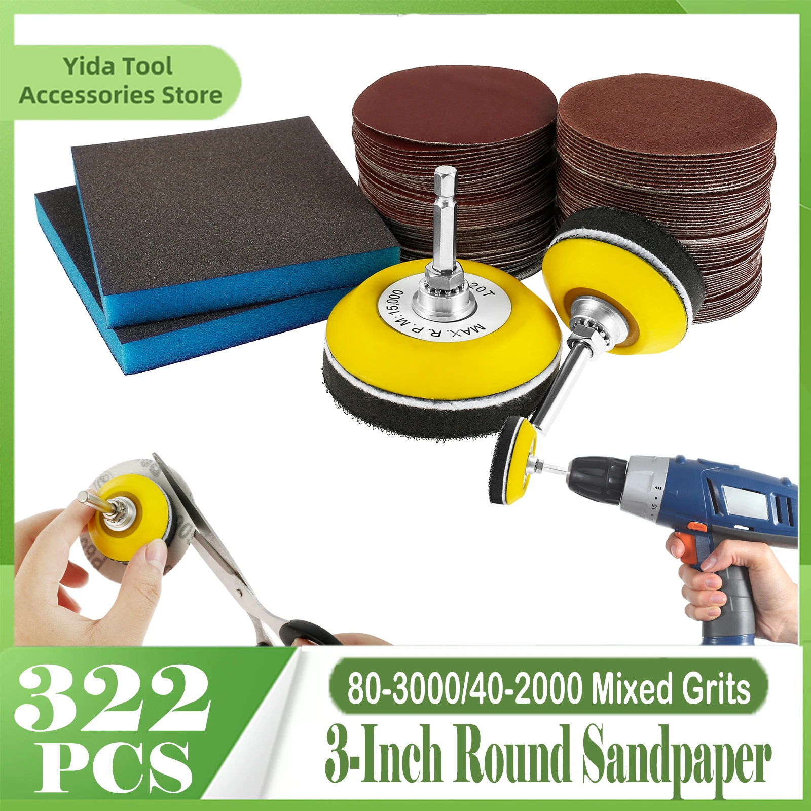 3-Inch-Sanding-Disc-Pad-300-120PCS-Alumina-Sanding-Pads-40-3000-Grit ...