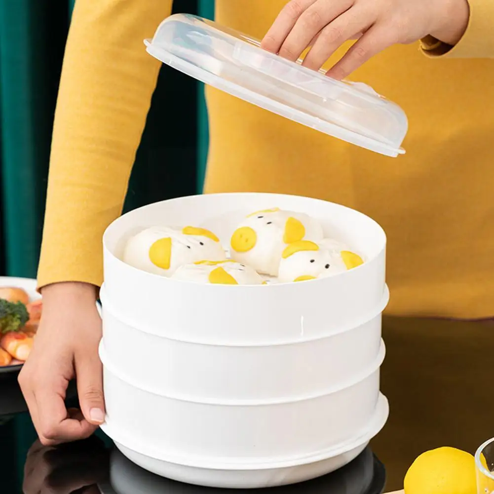 다층 플라스틱 찜기 전자레인지 원형 찜기 접시 냉장 상자 주방 단열 식품 찜기 가정 난방 커버 R2z6