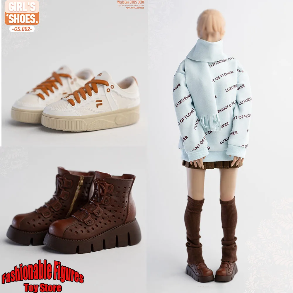 Worldbox 1/6 Women Soldier Sneakers White Sports Shoes Brown Round Head ...