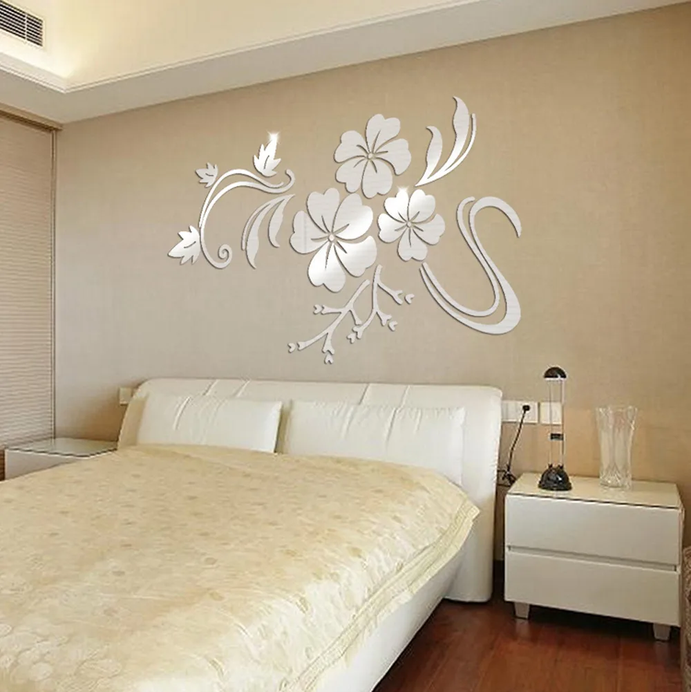 3D-Mirror-Floral-Art-Removable-Wall-Sticker-Acrylic-Mural-Decal-Home ...