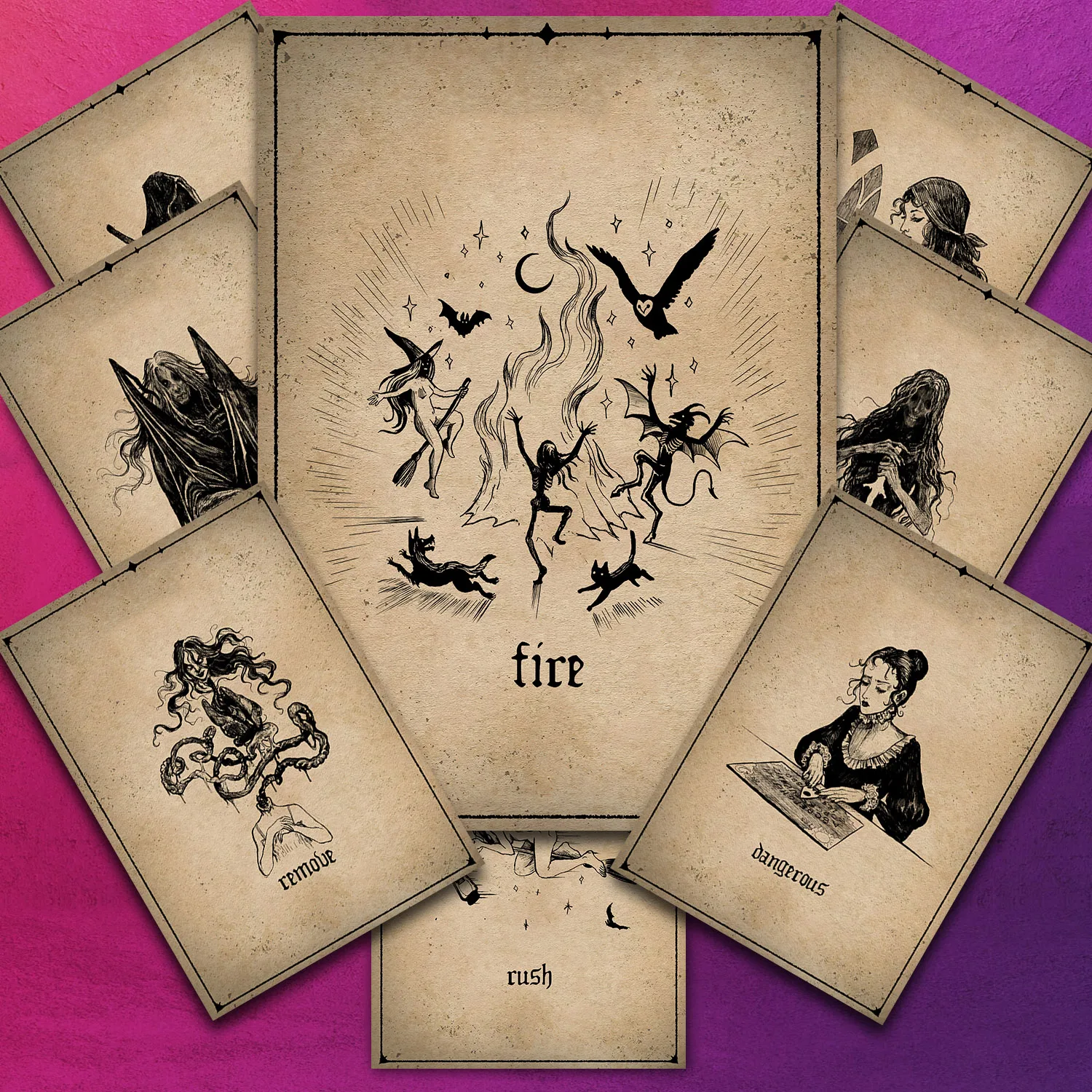 Witch-And-Devil-Dancing-At-Bonfire-Party-Vintage-Wall-Art-Canvas-Print ...