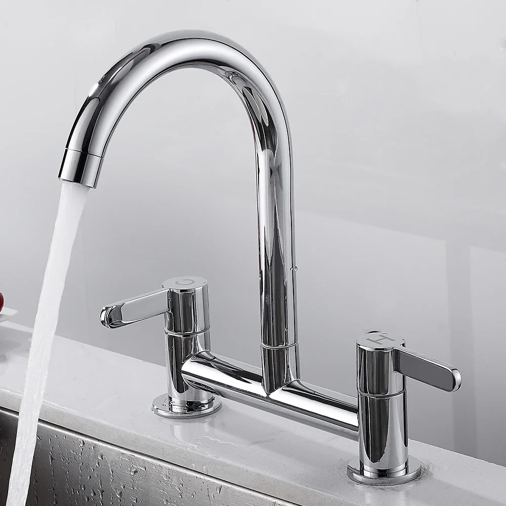 Kitchen Faucet Modern Double Handles Sink Tap 360° Swivel Spout Mixing ...