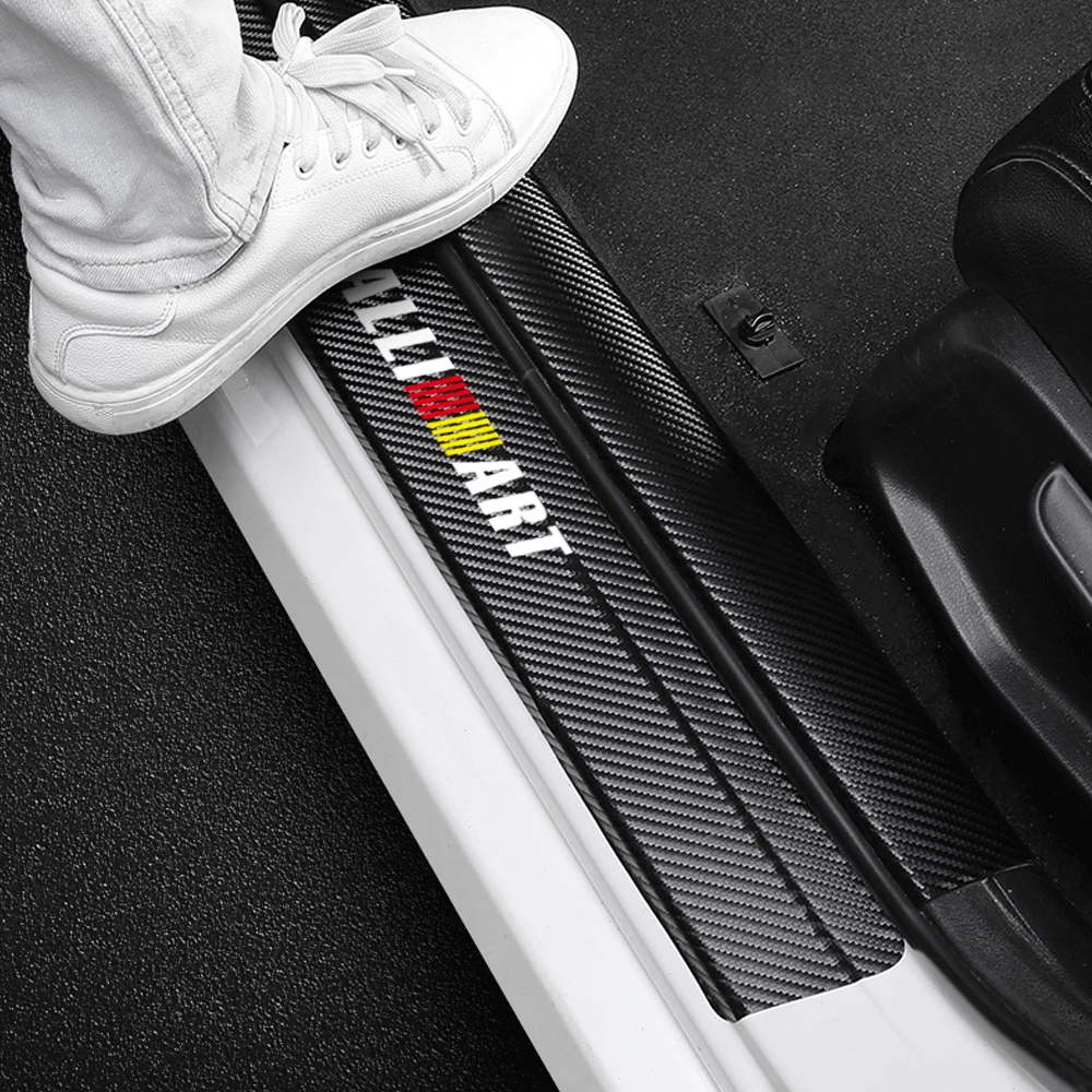 4Pcs Carbon Fiber Car Door Sill Threshold Protector Logo Stickers For ...