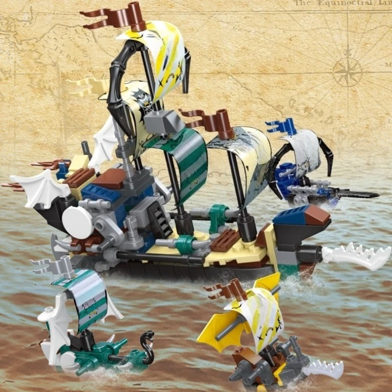 Pirate Ship Building Block Set 6-in-1 Interactive Sailboat Construction ...