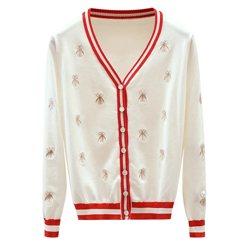 High-Quality-Sweater-Fashion-Designer-Bee-Embroidery-Cardigan-Long ...