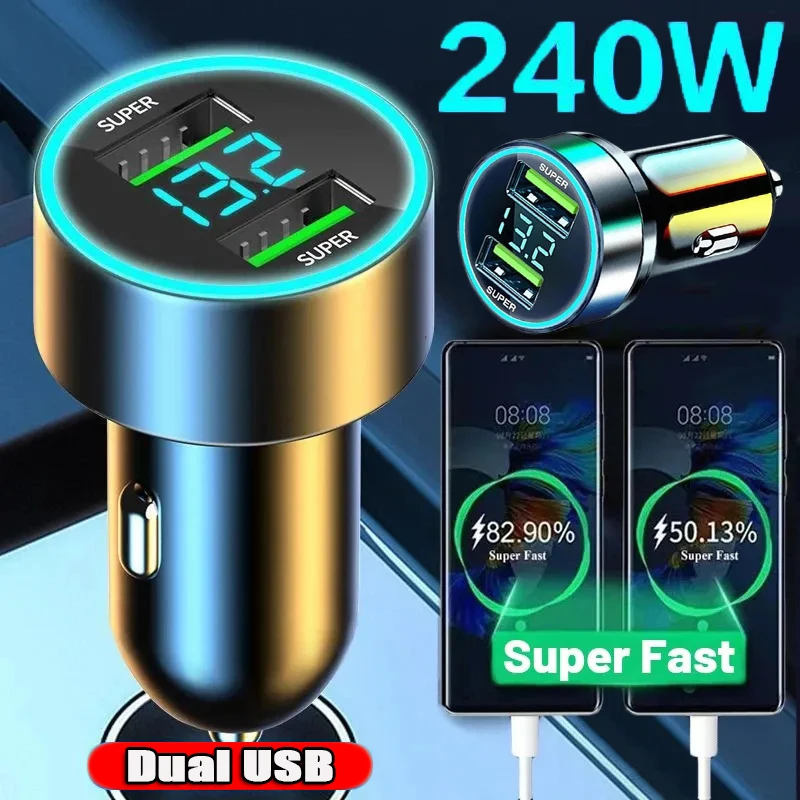 240W-Car-Phone-Charger-Dual-Port-Fast-Charging-3-0-USB-Super-Car ...