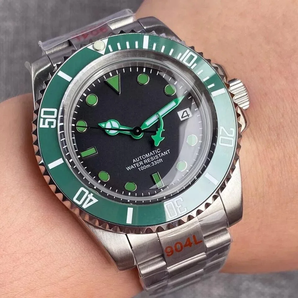 40mm Green Shark Second Hand 10ATM Double Sapphire Glass Diving Bezel ...