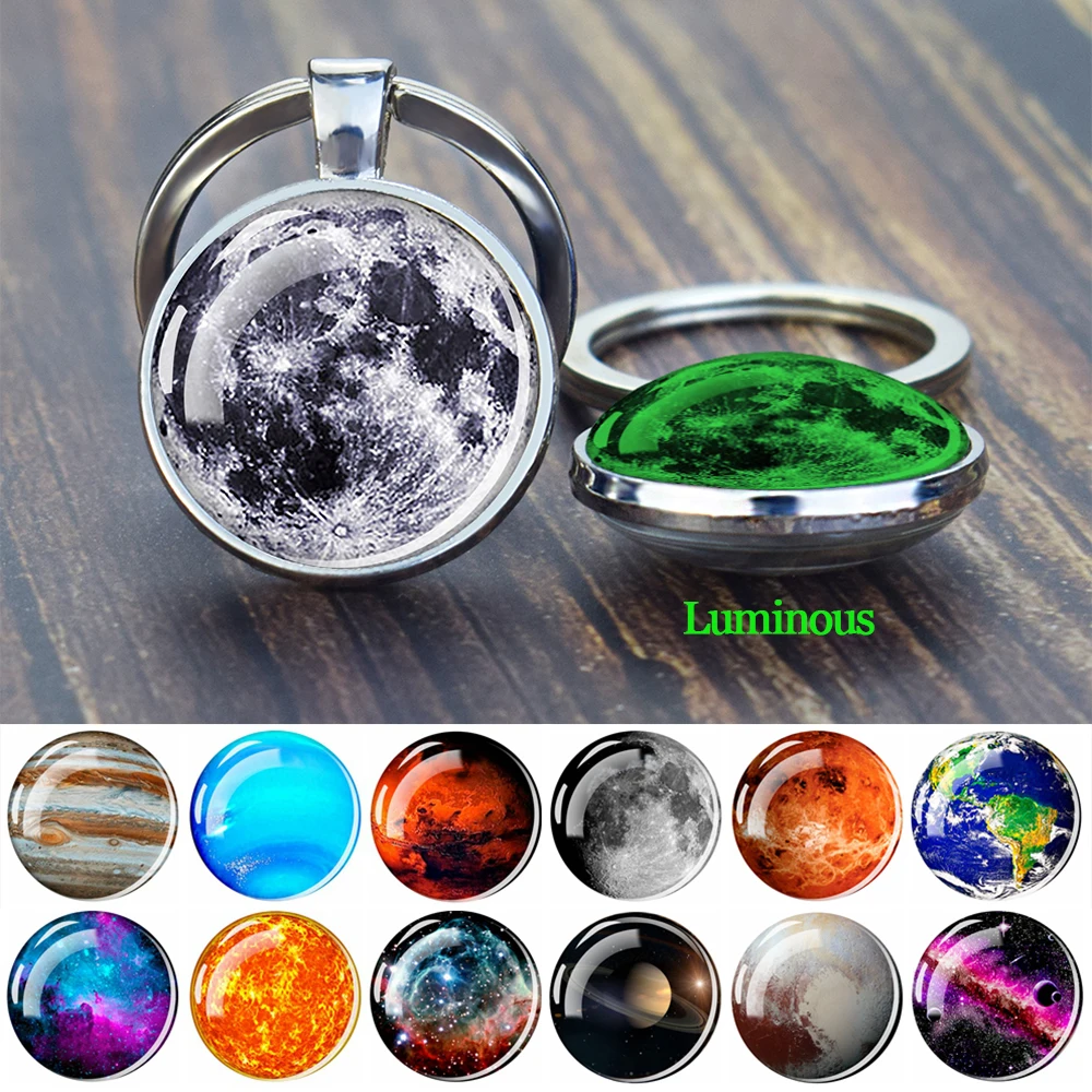 Moon-Sun-Earth-Planet-Keychains-Luminous-Galaxy-Solar-System-Glass-Dome ...