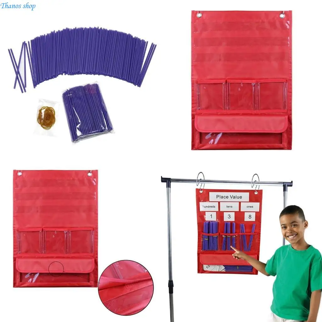 7 Pockets Place Value Pocket Chart with Straws, 13x18Inch Math Counting ...