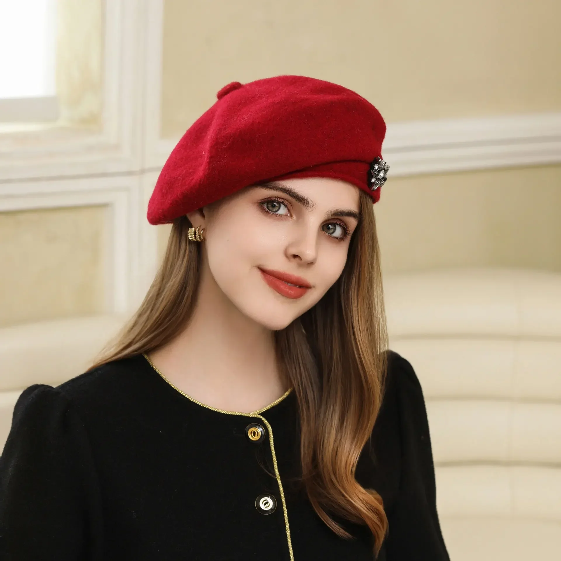 Gorros-de-invierno-para-mujer-boina-de-lana-con-decoraci-n-de-diamantes ...