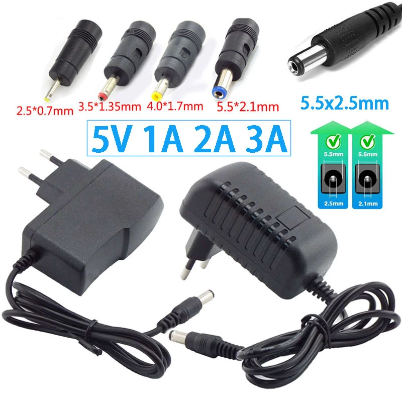 AC 100 240V DC 5V 1A 2A 3A Power Supply Charger 5.5*2.1mm Adapter Converter 4.0*1.7mm 3.5*1.35mm ...