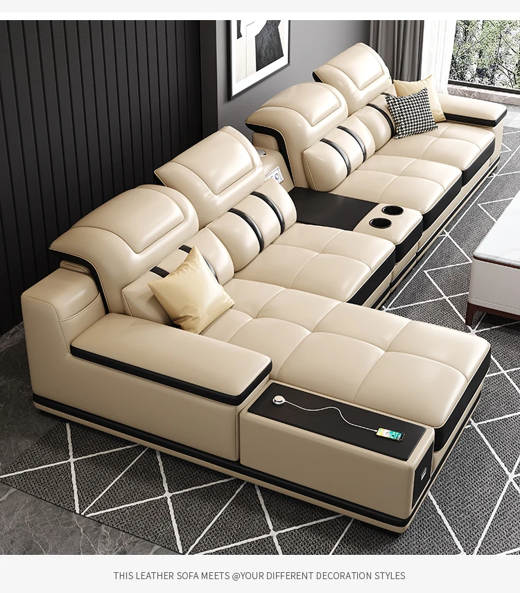 Leather sofa head layer cowhide living room corner combination size ...