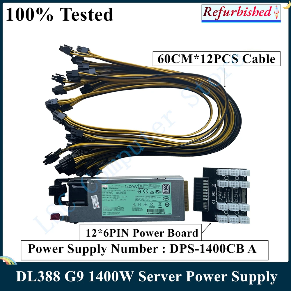 LSC Refurbished ETH BTC PSU For HP DL388 G9 1400W Server Power Supply 733428 101 HSTNS PD43 ...