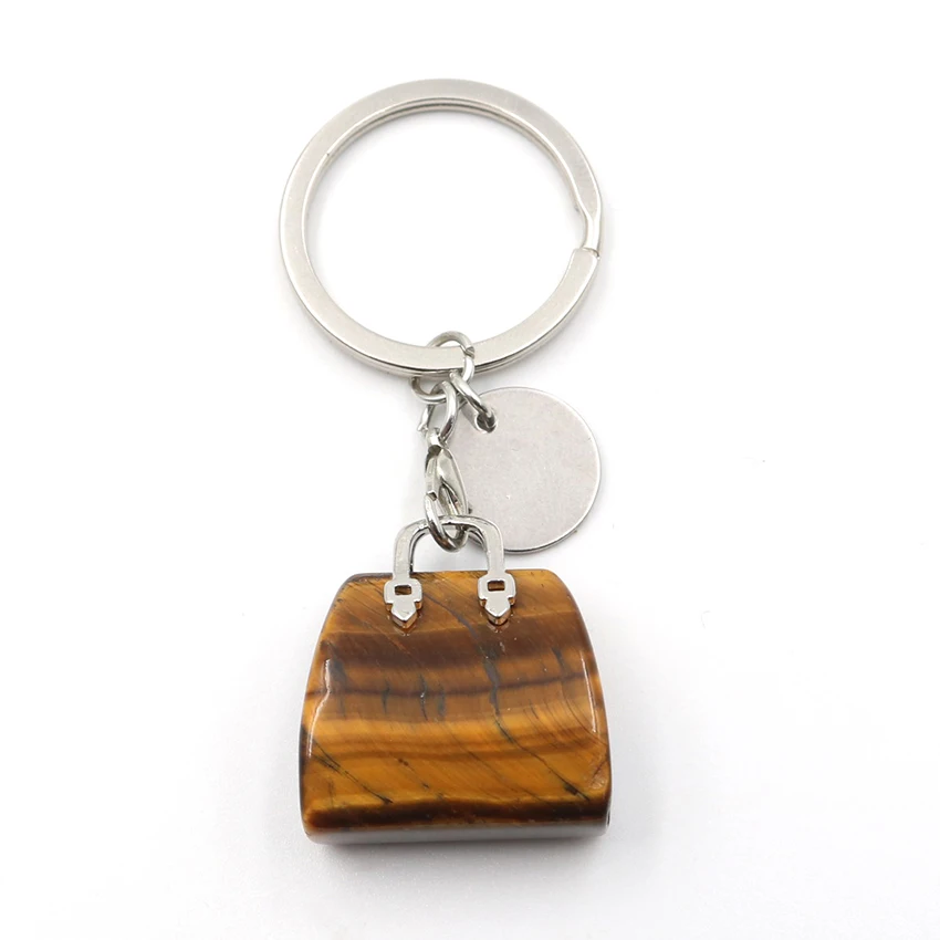 Silver-Plated-Circle-Bag-Shape-Tiger-Eye-Stone-Key-Chain-for-Women ...