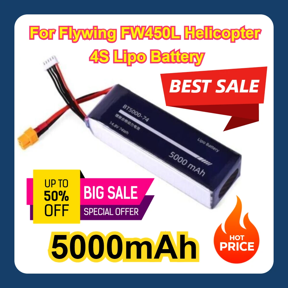 For Flywing FW450L Helicopter 5000mAh 4S Lipo Battery 14.8V 35C ...