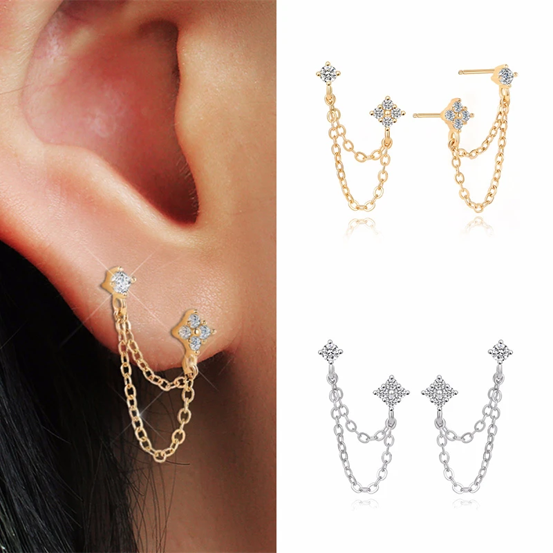 Double Piercing Chain Earrings | Womens Fashion Chain Earring - New ...