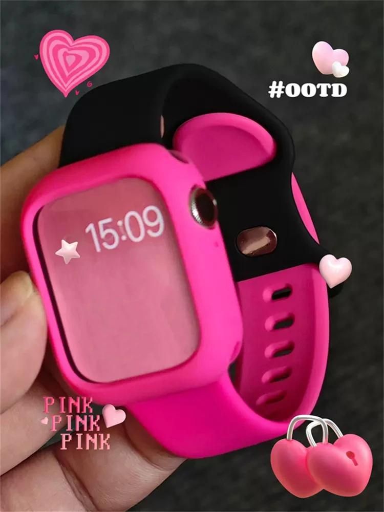 Cute-Pink-Match-Black-Girl-Strap-For-Apple-Watch-9-8-7-SE-6-5-Korea.jpg