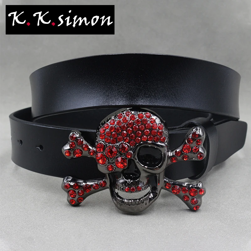 Skull-Rhinestone-belt-designer-belt-Heavy-Metal-Punk-Belt-Genuine ...