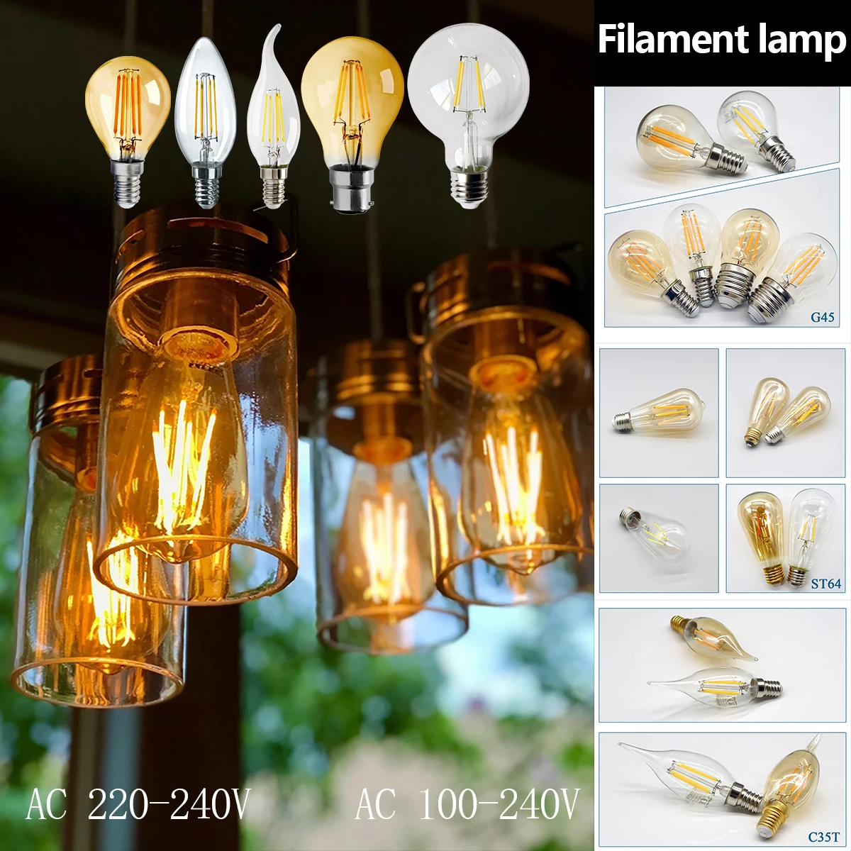 10pcs E27 E14 B22 Retro LED Edison Bulb 220V LED Filament Lamp For Home ...