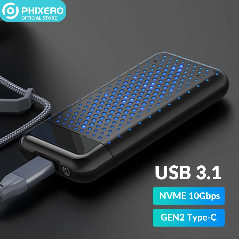 PHIXERO Black RGB M2 SSD Case Nvme HD Enclosure USB 3.1 Gen2 Type C ...