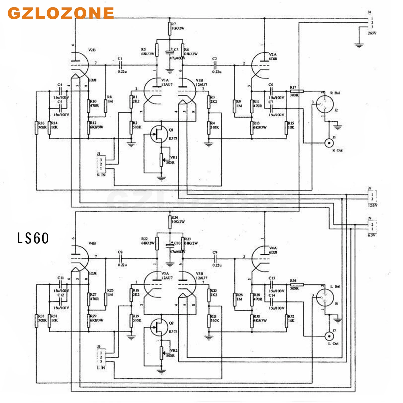 ZEROZONE HIFI LS60 Balanced 6DJ8+12AU7 Tube Preamplifier Bare PCB