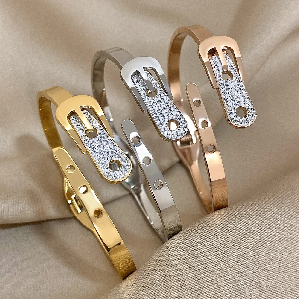 Classic-Belt-Buckle-Bracelet-Stainless-Steel-Opening-Bangles-with ...