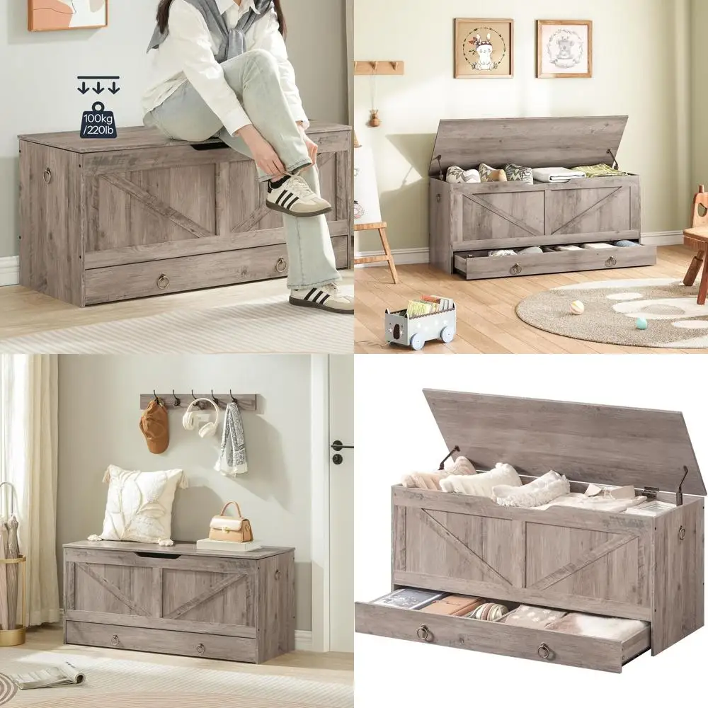 Wooden Toy Chest with Drawer, Entryway Bench, Supports 220 lbs, U ...