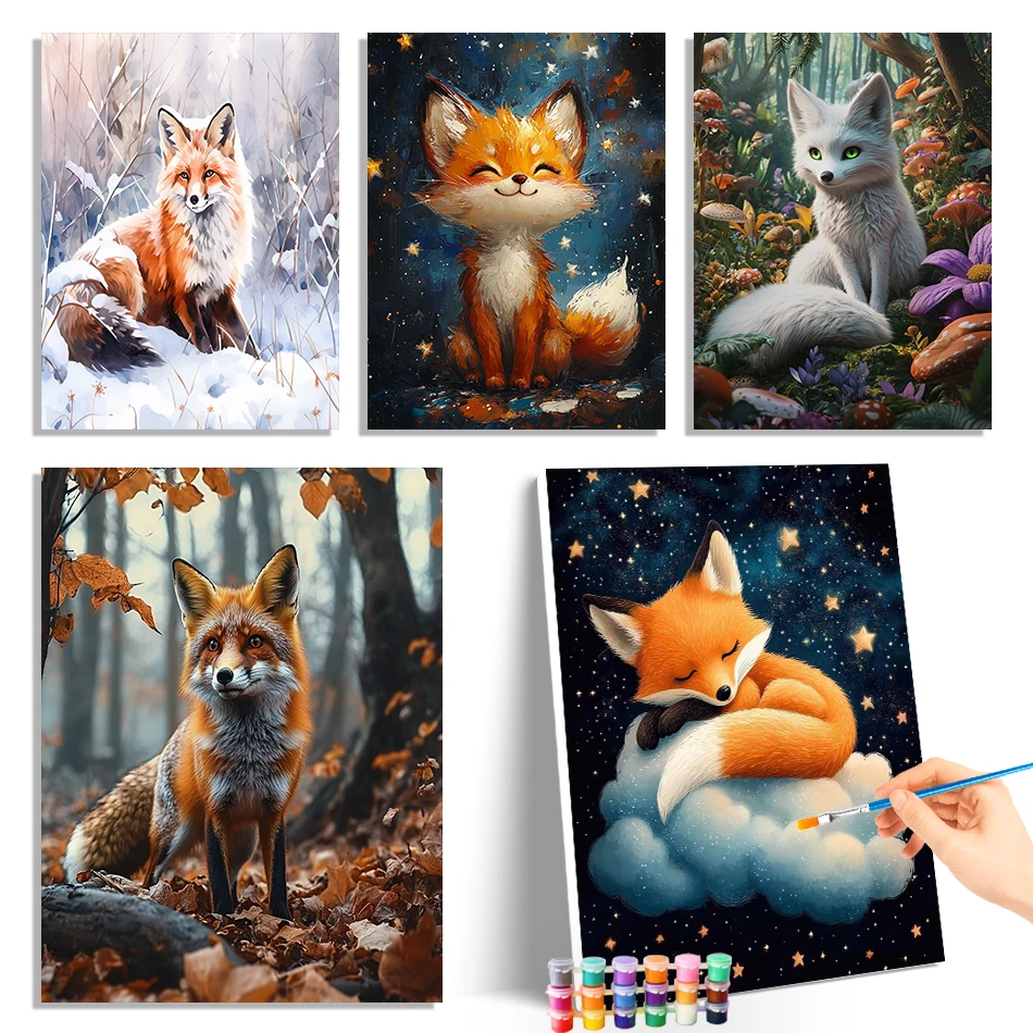 GATYZTORY Painting By Numbers Oil Cute fox cartoon hand drawn forest ...