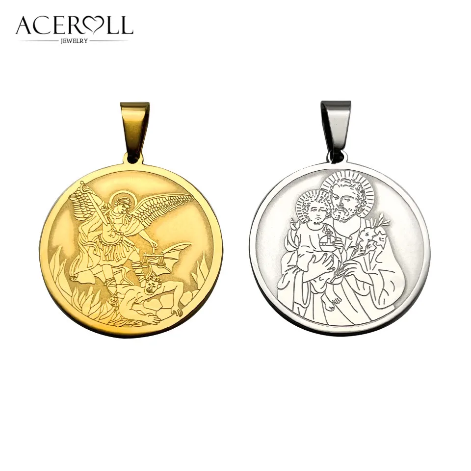 ACEROLL-Stainless-Steel-Catholic-Pendant-Charms-With-Saint-Michael-and ...