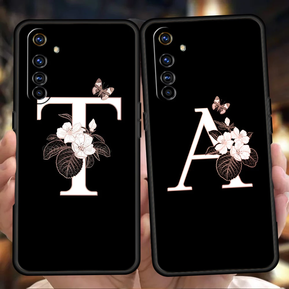 Flowers Initial Letter Phone Case for Oppo A17 A12 A57 A74 A16 Find X5 ...